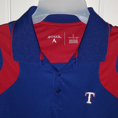 Texas Rangers Polo Shirt Men Large Blue Red Polyester Logo MLB Baseball ...