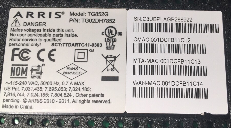 Arris TG852G DOCSIS 3.0 wireless( only will work as a modem NO PHONE ...