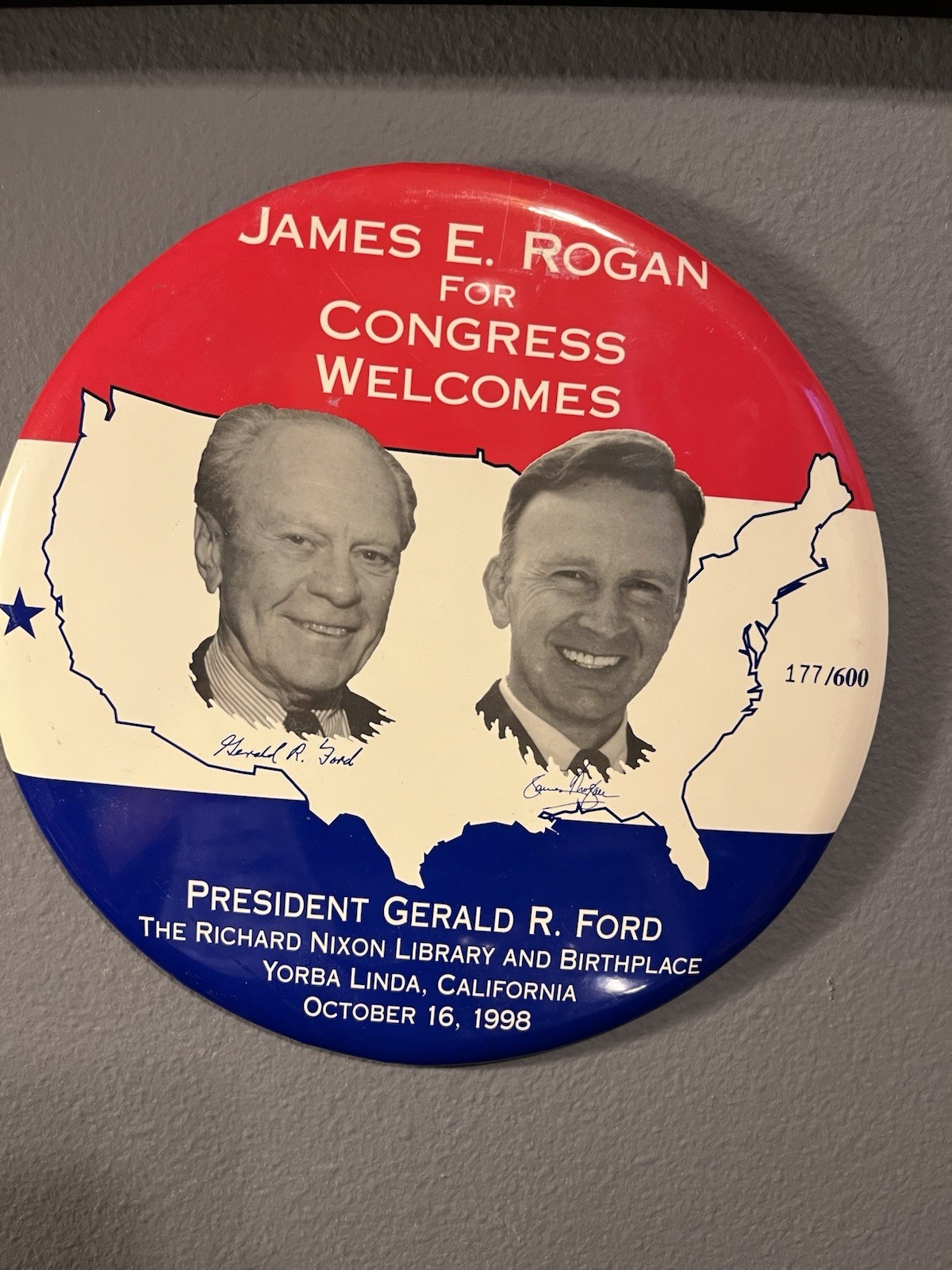 RARE 1998 Gerald Ford & James Rogan Campaign Button Political Pin | eBay
