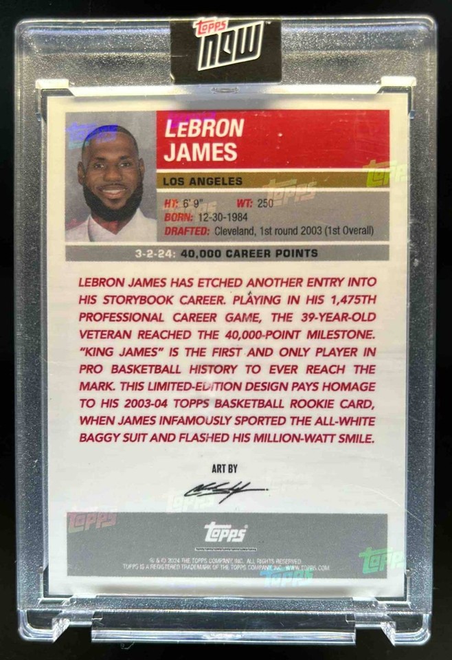 2023-24 Topps Now Lebron James 40,000 Points 2003-04 Rookie Time ...