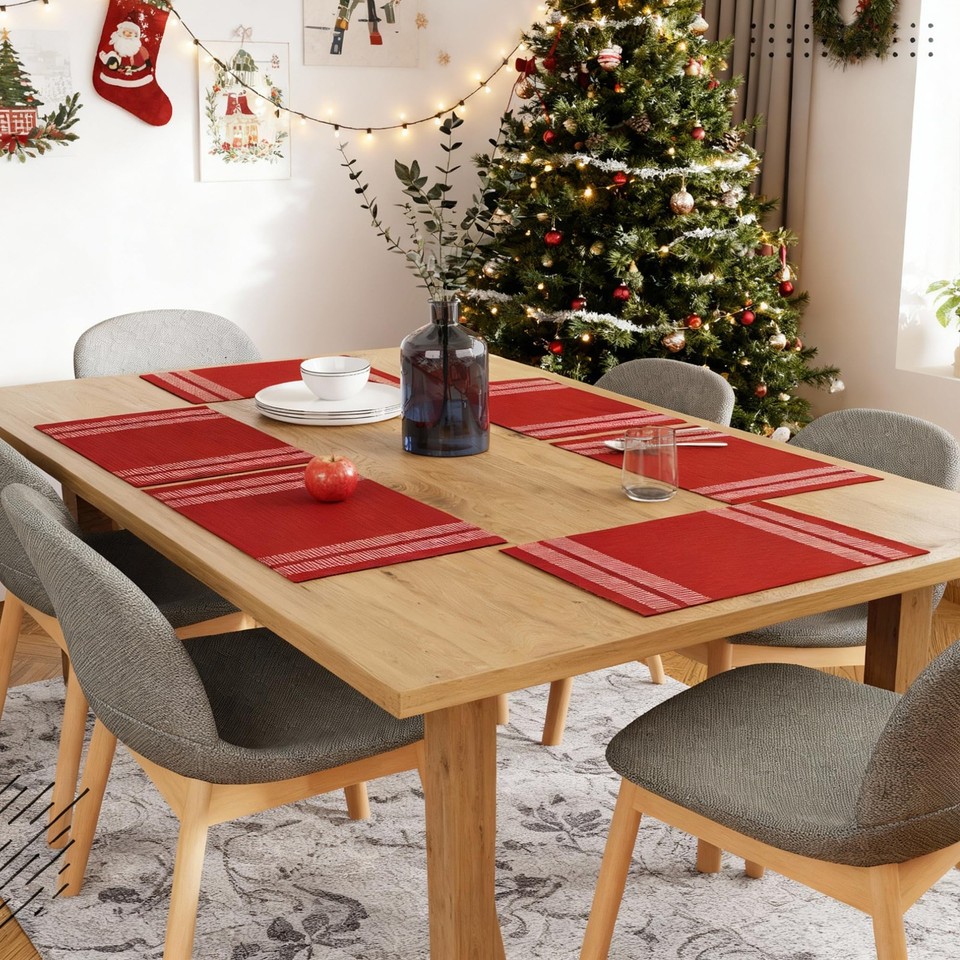 Dining Placemat Set of 6 | Ladder Red Color | Fine Ribbed Cotton Table ...