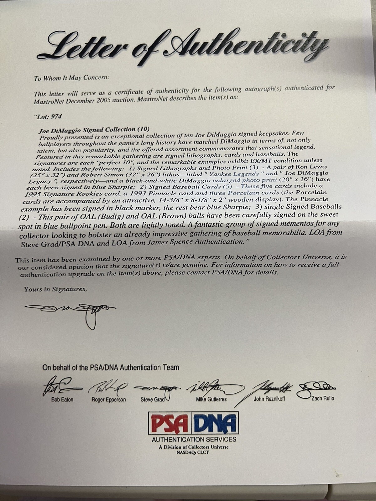 Joe DiMaggio Hand Signed Porcelain Card Collection 3 Signatures PSA LOA ...