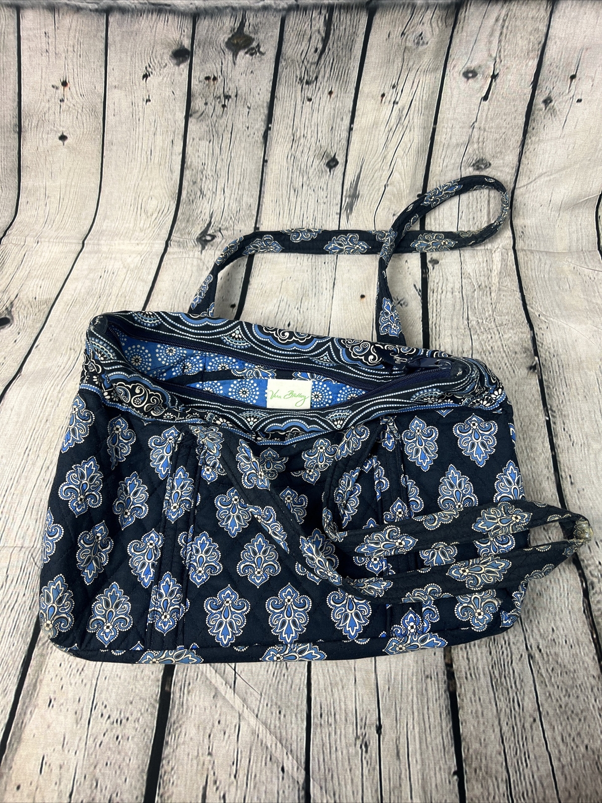 Vera Bradley Tote Bag Purse Ink Blue Villager Medium Size Mom Gift ...