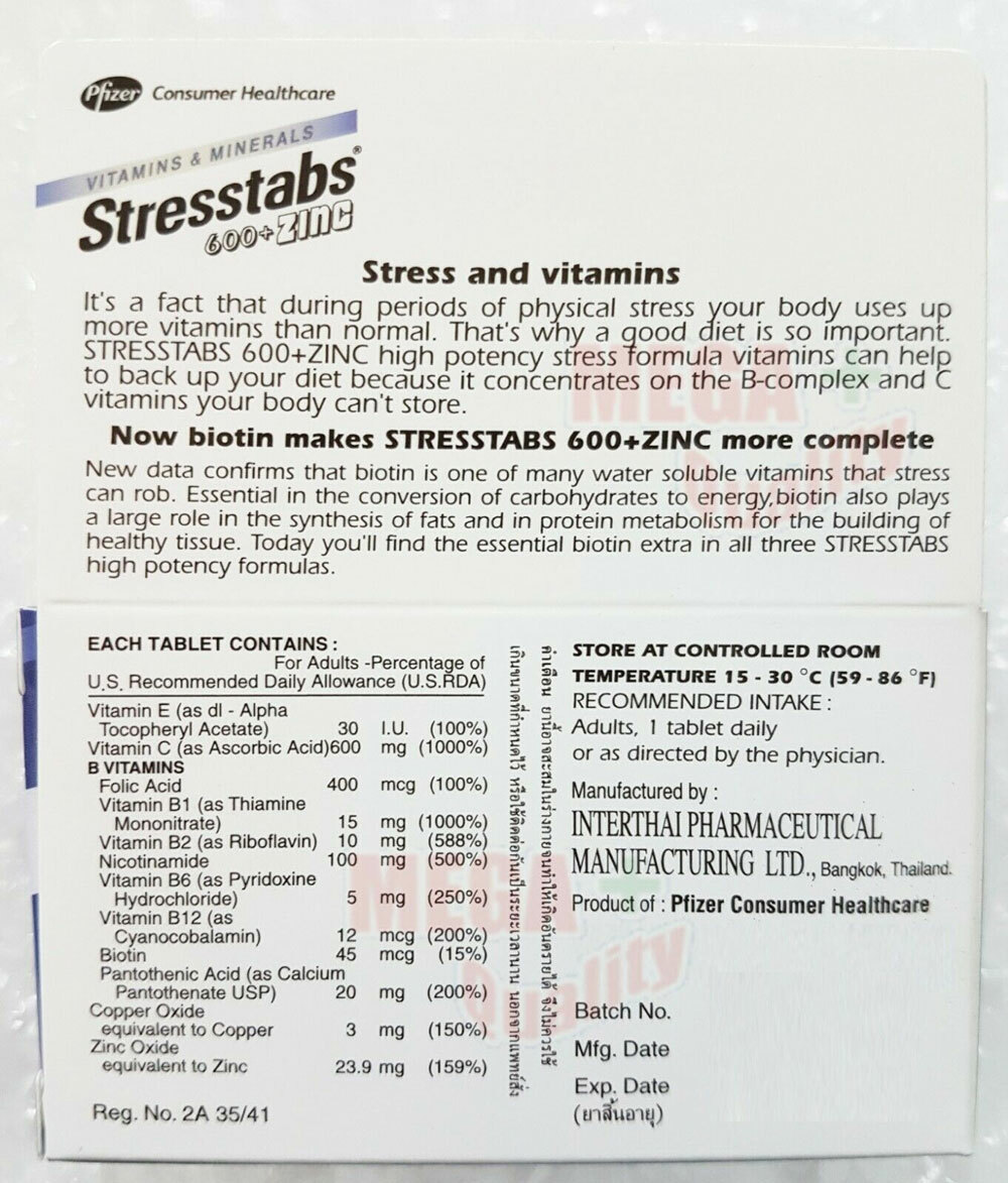 Relieve Stress Stresstabs 600 Vitamin ZINC MINERALS High Potency ...