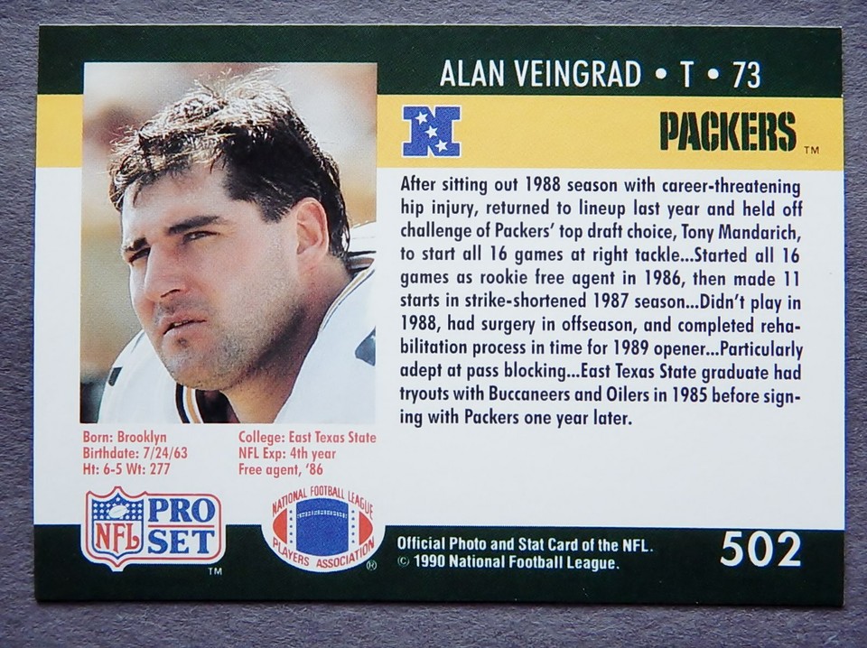 Alan Veingrad #502 Pro Set 1990 Football Card (Green Bay Packers) VG | eBay