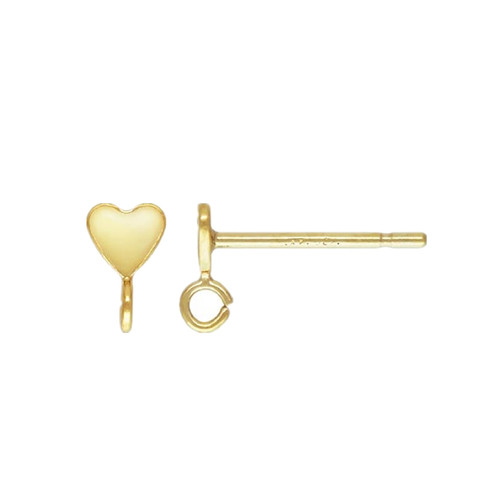 2 Pairs 14K Gold Filled Love Heart Post Earring Open Jump Ring w/ Backs ...