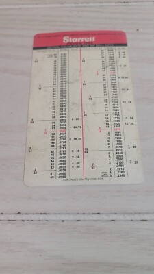 Pocket Starrett Metric and Decimal Equivalents Chart Tap Drill Sizes | eBay
