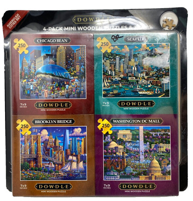 Dowdle 4-Pack Mini Wooden Puzzles 250 pc ea American Cities Set & Tray ...