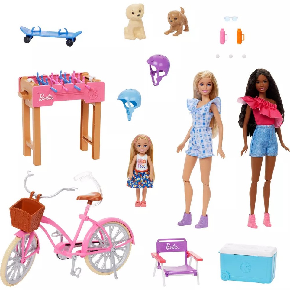 Barbie Backyard Fun Playset Build-up Doll Set Toy 3 Dolls Working ...
