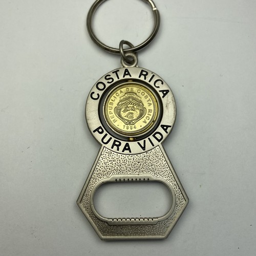 Pura Vida Costa Rica Bottle Opener Keychain Spinning 1 Colon Gold Coin ...