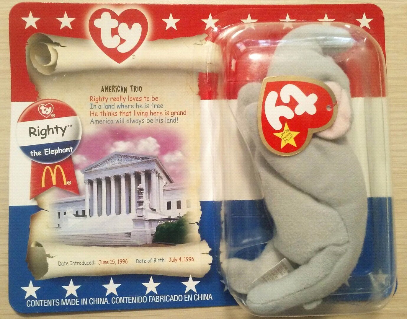 TY America Trio Beanie Babies , Lefty, Righty, And Libearty 1999 ...