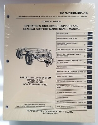 TM 9-2330-385-14 Manual for Palletized Load System Trailer Model M1076 ...