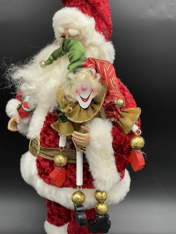 Christmas Old World Santa 20" Figurine On Base Toy Train and Jester ...