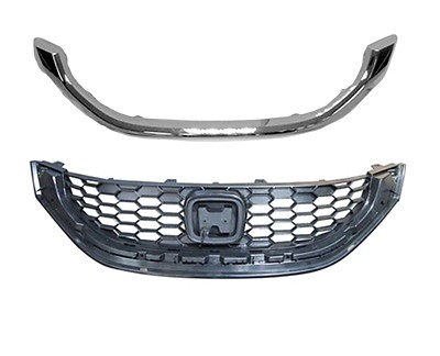 Grille Black w/Molding Fits 2013 2014 2015 Honda Civic Sedan HO1200216 ...