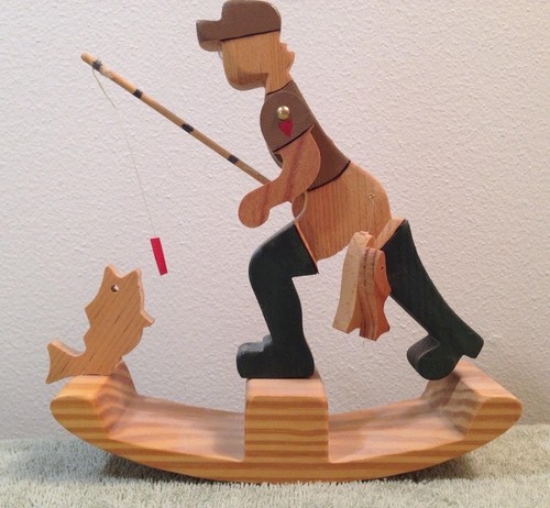 Wood Fisherman Arm Moves Nautical Figure Man Fishing Angler Lake River ...