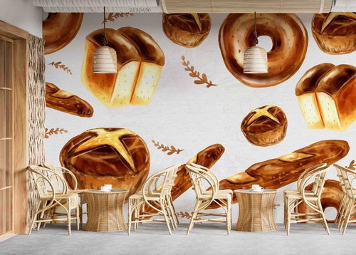 3D Watercolor Bakery Bread Wallpaper Wall Mural Peel and Stick ...
