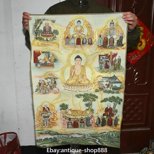 35''Old Tibet Cloth Silk Sakyamuni Tathagata Buddha Tangka Tang Ka Wall ...