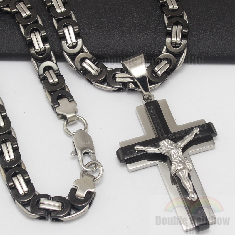 P4 24"men stainless steel Gold Silver Black jesus cross pendant chain ...
