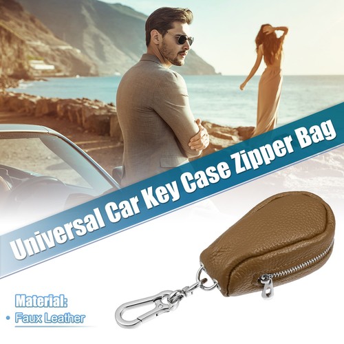 Oval Universal Remote Car Key Case Zipper Bag with Key Chain Faux ...
