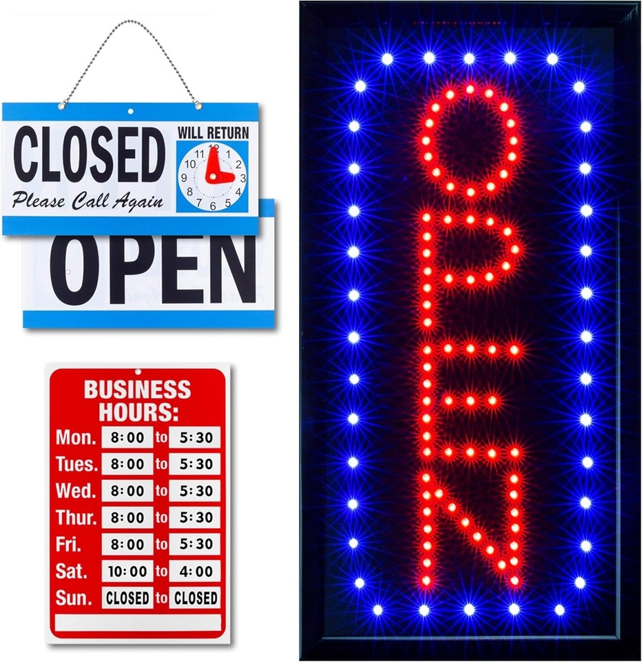 Neon Open Sign for Business: Vertical LED Sign with Flashing Mode for ...