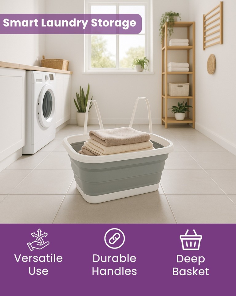 Collapsible Folding Laundry washing Basket storage Space Saving Cloth ...