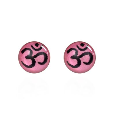Petite & Colorful Pink Aum or Om Symbol Sterling Silver Stud Earrings ...