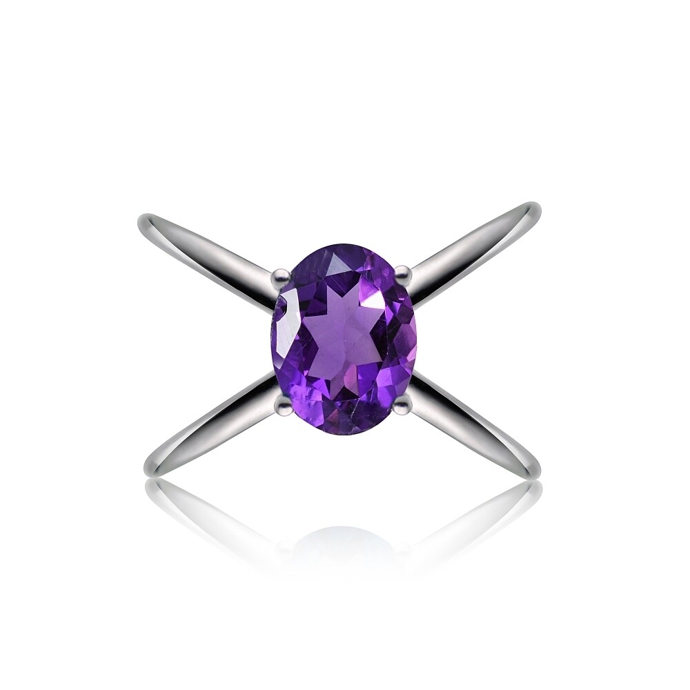 Sterling Silver African Amethyst Oval Criss Cross Ring, Size 8 | eBay