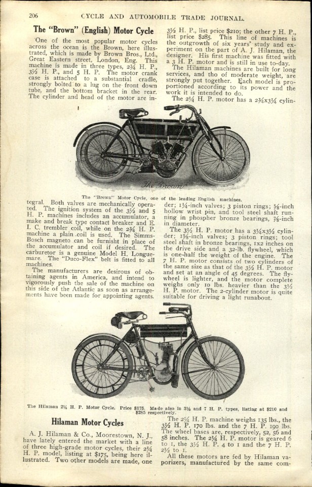1907 PAPER AD CAR AUTO MM American Motorcycle Brown English Motor Cycle ...