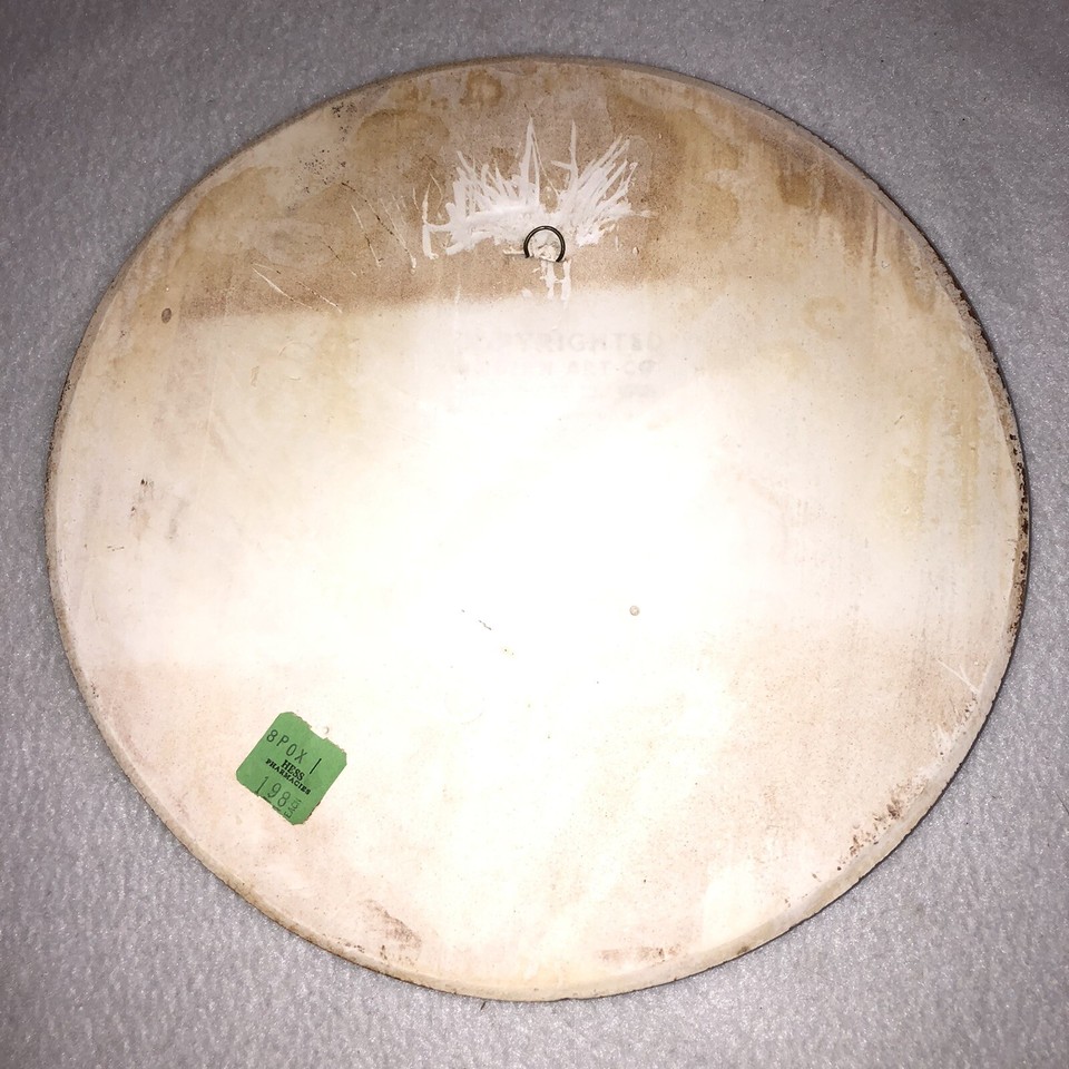 2 Vintage MODERN ART CO Plaster Chalkware 9" FLOWER WALL PLAQUES Dated ...