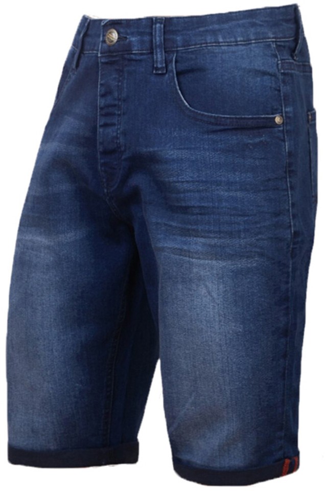 Mens Denim Shorts Stretch Slim Fit Rolled Hem Jeans Half Pants Casual ...
