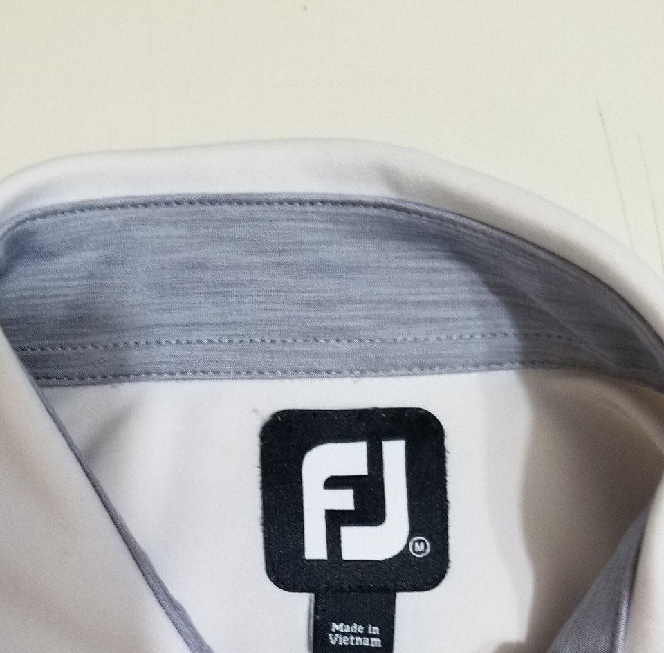 FJ FOOTJOY Golf Polo Performance S/S White/Gray Shirt Men's Sz M ...