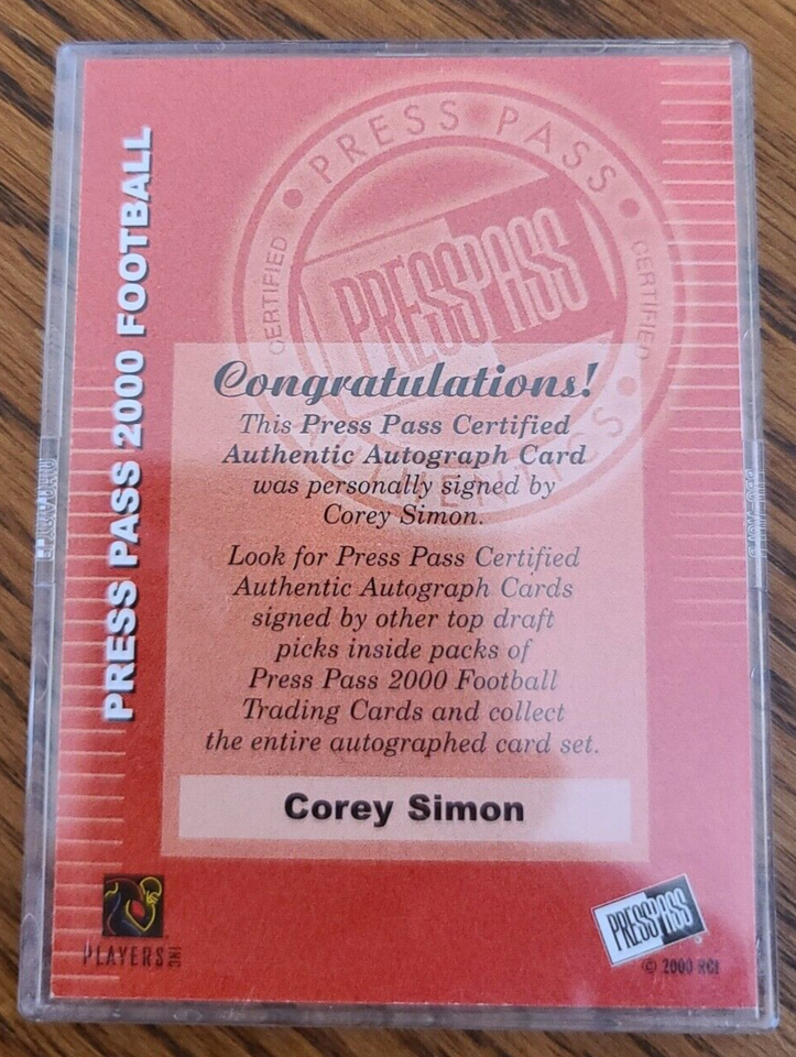 2000 Press Pass - Corey Simon Autograph - Florida State Seminoles | eBay