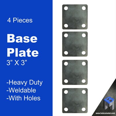 3" x 3" Heavy Duty Square Flat Steel Metal Base Plate With Holes | 4 ...