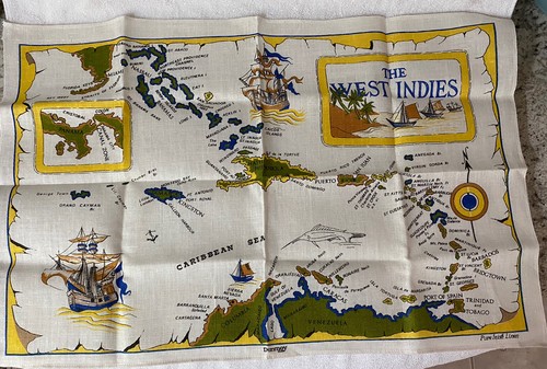 Dunmoy Pure Irish Linen Tea Towel Map Of The West Indies Oversized | eBay