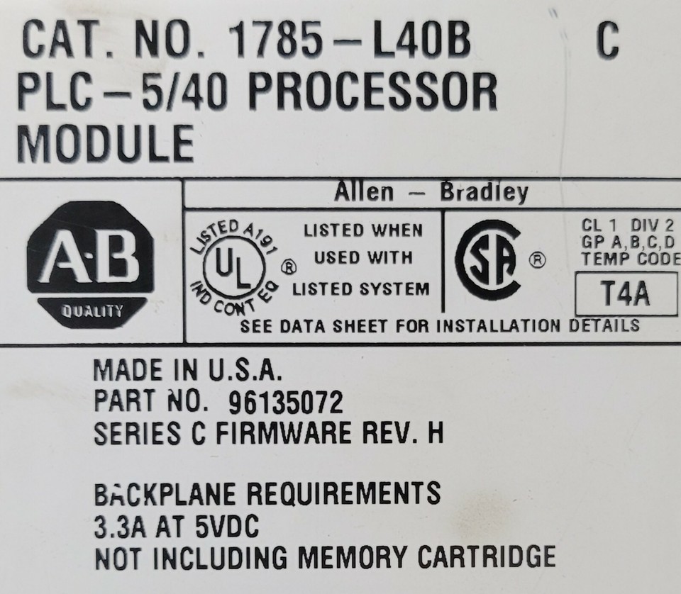 Allen Bradley 1785 PLC-5 L40/B Processor Rev C | eBay