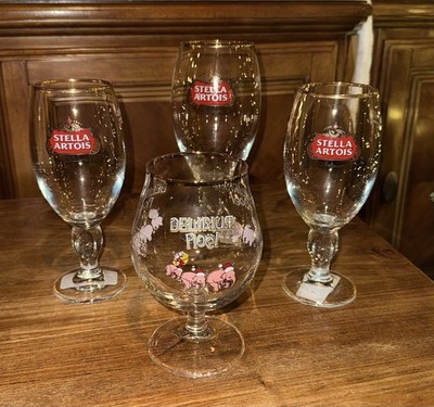 4 Belgium Wine Beer Goblet Stella Artois Glass Chalice Set 50cl 33cl ...