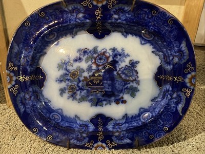 Antique Flow Blue platter, likely from the late 19th or early 20th ...