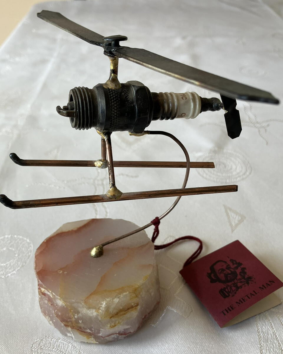 Handcrafted Metal Helicopter Art Sculpture Man Cave Marble Base | eBay