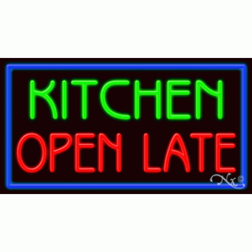 NEW "KITCHEN OPEN LATE" 37x20x3 BORDER REAL NEON SIGN w/CUSTOM OPTIONS ...