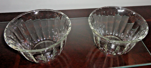 SET OF 2 HEAVY GLASS PANELED SIDES GENTLY FLARED RIM DESERT SALAD BOWLS ...