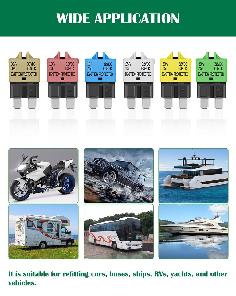 5PCS/6PCS Circuit Breakers ATC/ATO Blade Fuse Resettable Auto Car Boat ...