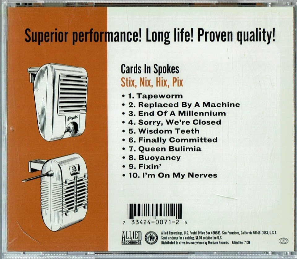 Cards In Spokes ‎- Stix, Nix, Hix, Pix (1996) B5 | eBay