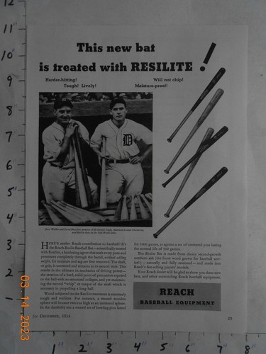 1934 Reach Baseball bat AD Detroit Tigers Champions Jerry Walker Ervin ...