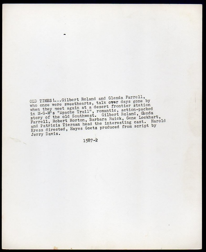 Gilbert Roland & Glenda Farrell APACHE WAR SMOKE 1952 Vintage Orig ...