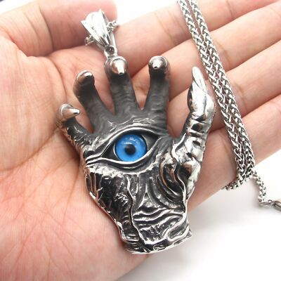 Mens Satanic Devil Hamsa Hand Evil Eye Of Horus Pendant Necklace Heavy ...