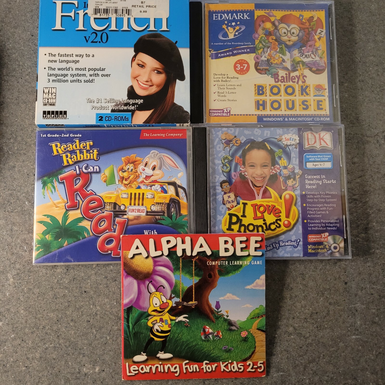 KID'S LEARNING PC CD-ROMs LOT of 5 Games Reading French Reader Rabbit ...