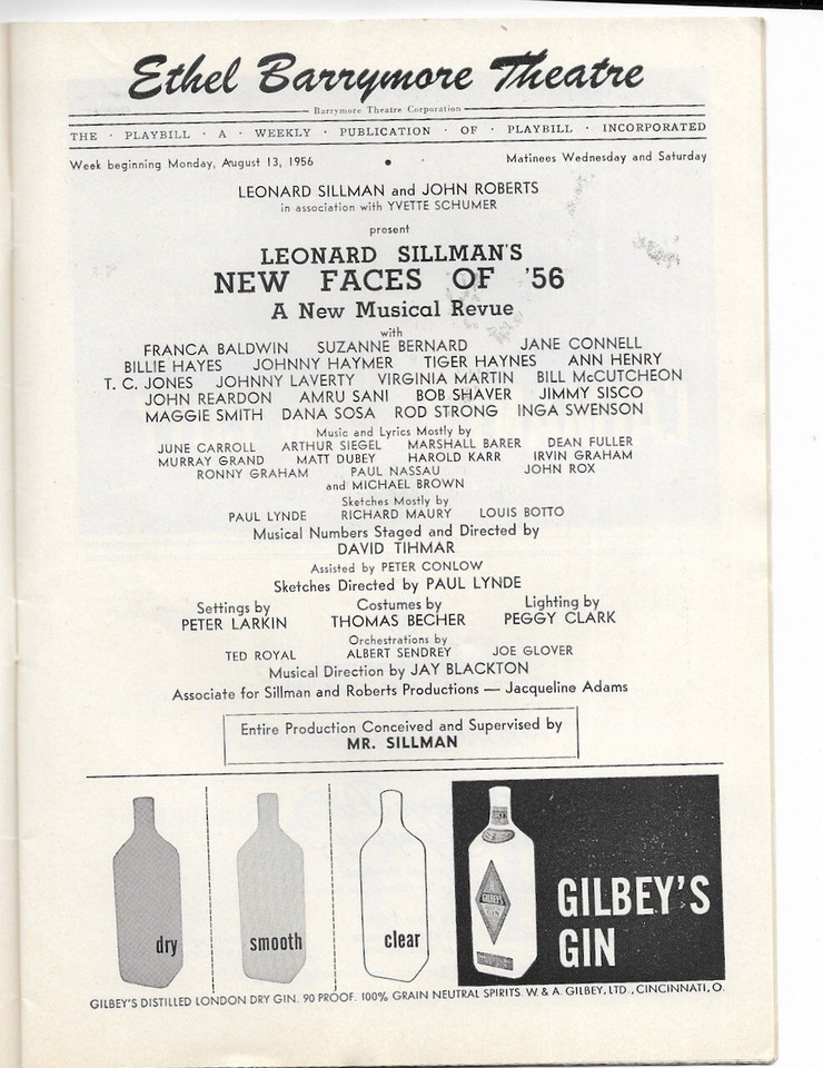 "New Faces of 1956" Playbill Maggie Smith, Inga Swenson, Jane Connell ...