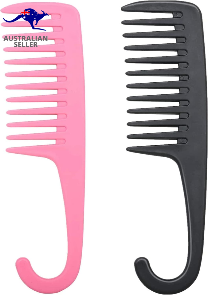 2 Pieces Detangler Comb with Hook Wide Tooth Dry Wet Comb Large Teeth ...