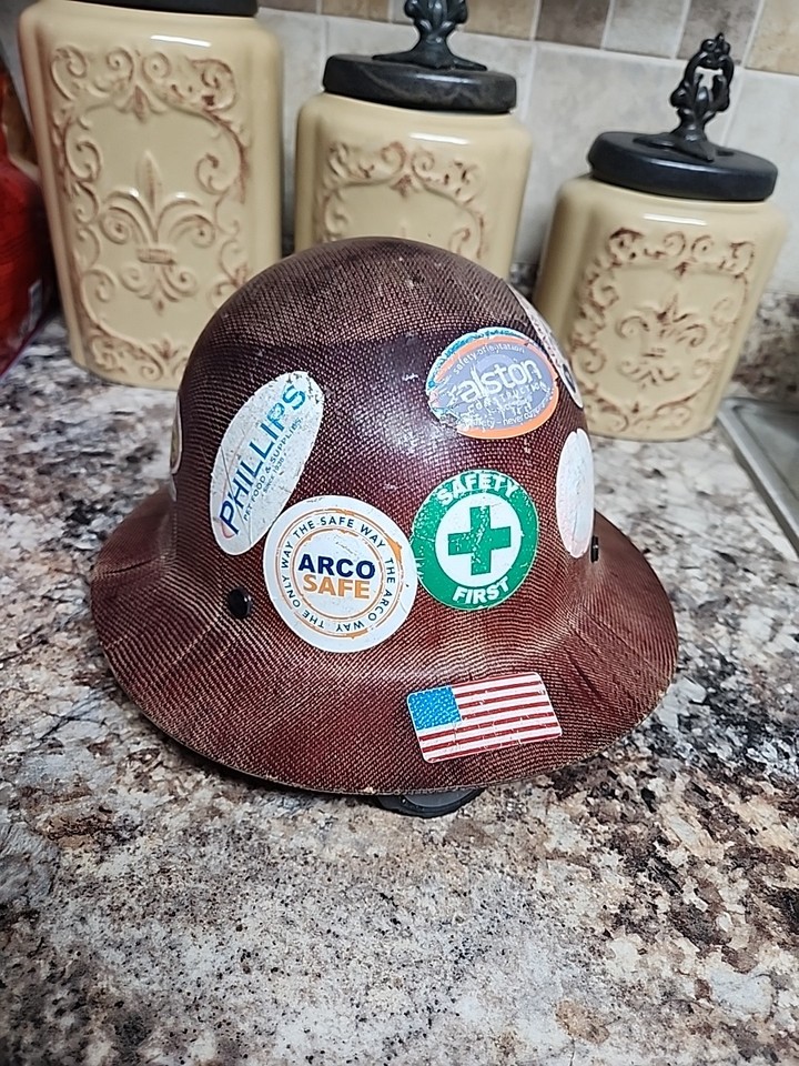 VINTAGE MSA FIBERGLASS HARD HAT BUMP CAP WITH WORKERS DECALS | eBay