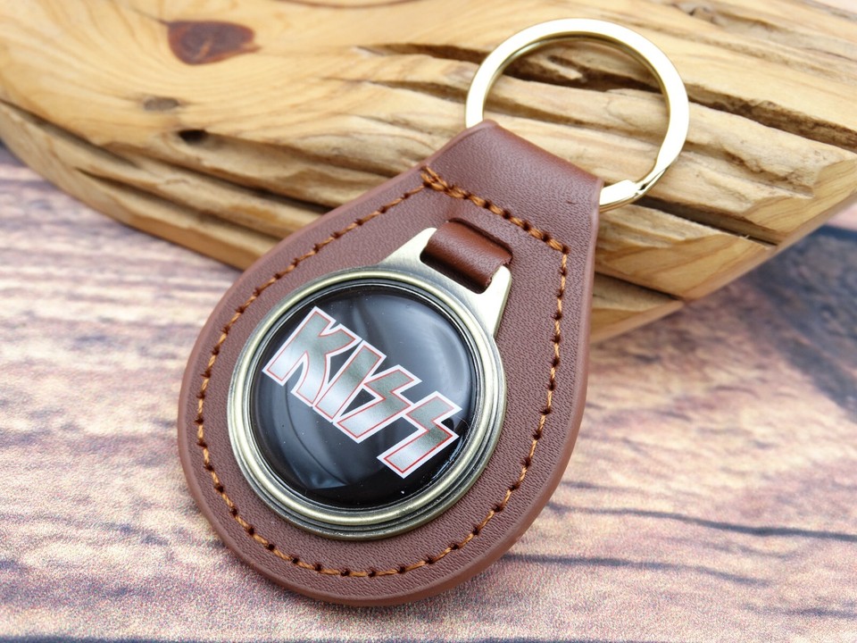 NOS RARE 1970s VINTAGE KISS GENUINE Leather Key Chain Ring Fob GENE ...
